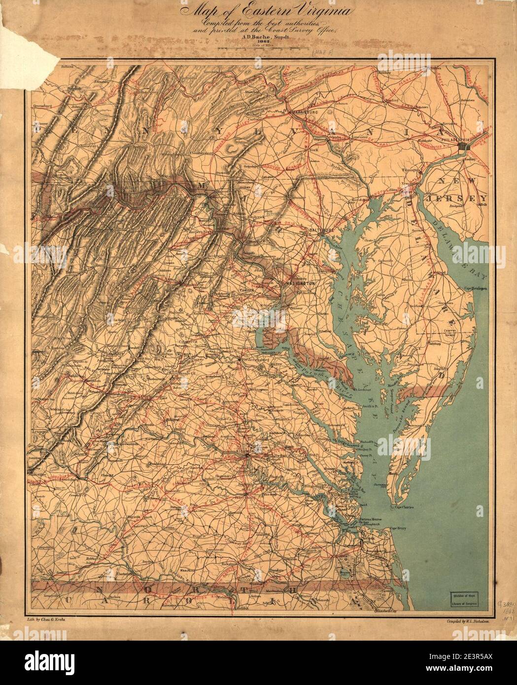 Map of eastern Virginia Stock Photo - Alamy