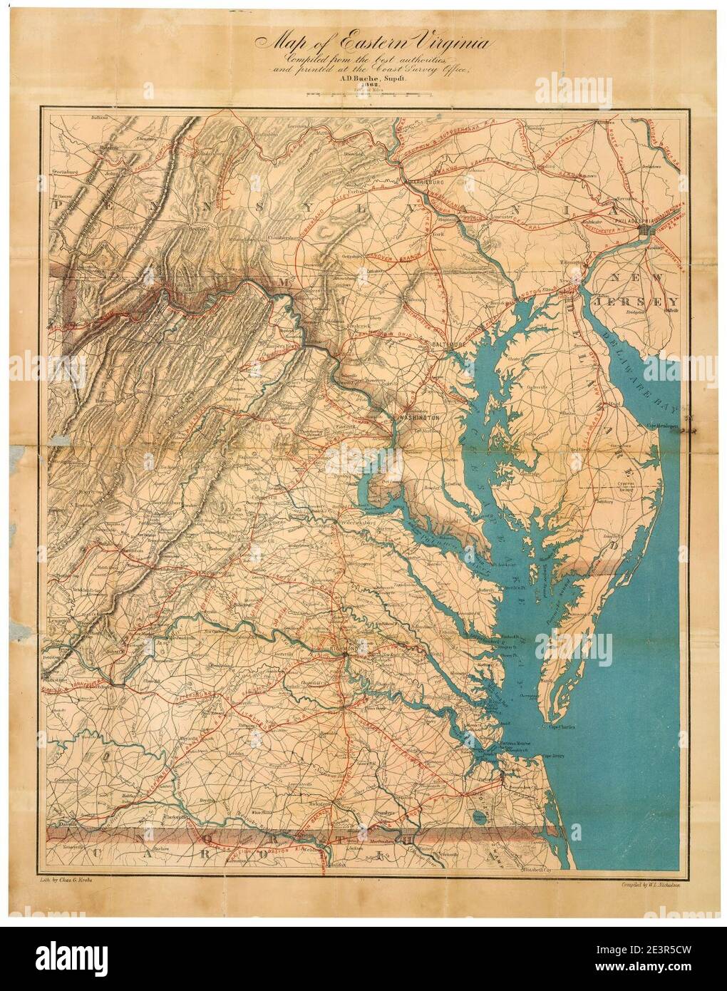Map of eastern Virginia, 1862 Stock Photo - Alamy