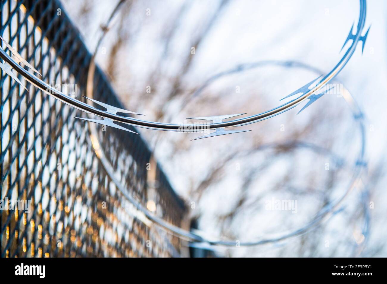 WASHINGTON D.C., JANUARY 19- Razor wire covers the top of the fencing ...