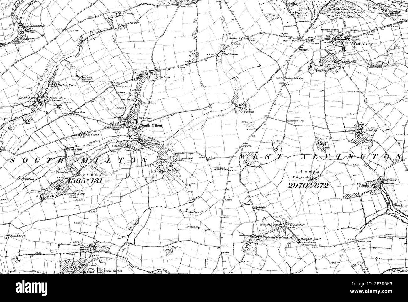 Map of Devon OS Map name 136-NW, Ordnance Survey, 1862-1898 Stock Photo ...