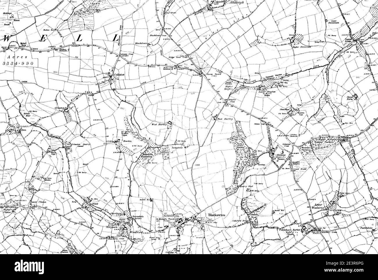Map of Devon OS Map name 127-SW, Ordnance Survey, 1862-1898 Stock Photo ...