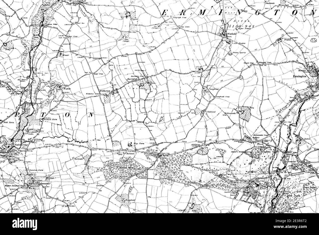 Map of Devon OS Map name 125-SW, Ordnance Survey, 1862-1898 Stock Photo ...