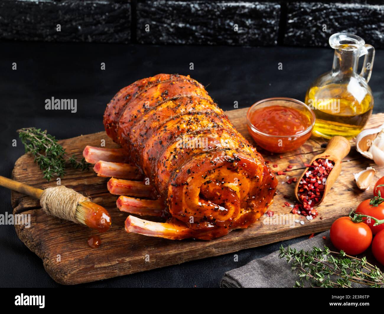 Rolled raw roast beef Rump, pork, lamb, in red marinate, meat roll ...