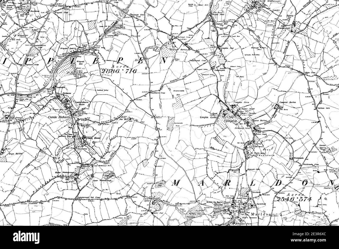 Map of Devon OS Map name 115-SE, Ordnance Survey, 1862-1898 Stock Photo ...