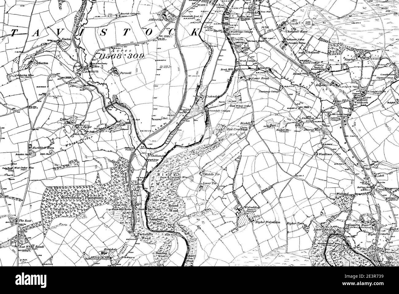 Map of Devon OS Map name 105-SE, Ordnance Survey, 1862-1898 Stock Photo ...