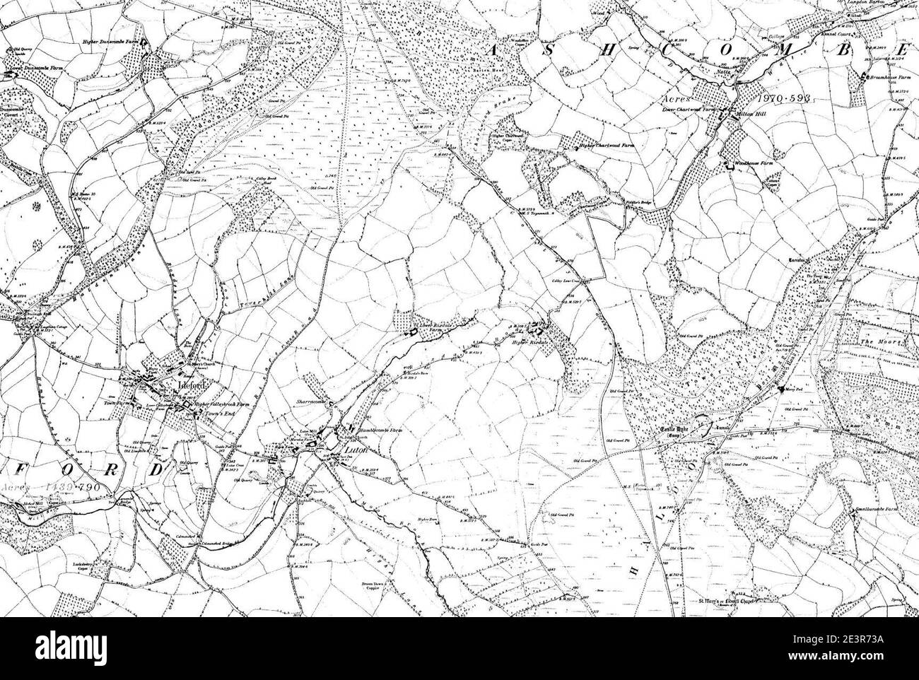 Map of Devon OS Map name 102-SW, Ordnance Survey, 1862-1898 Stock Photo ...