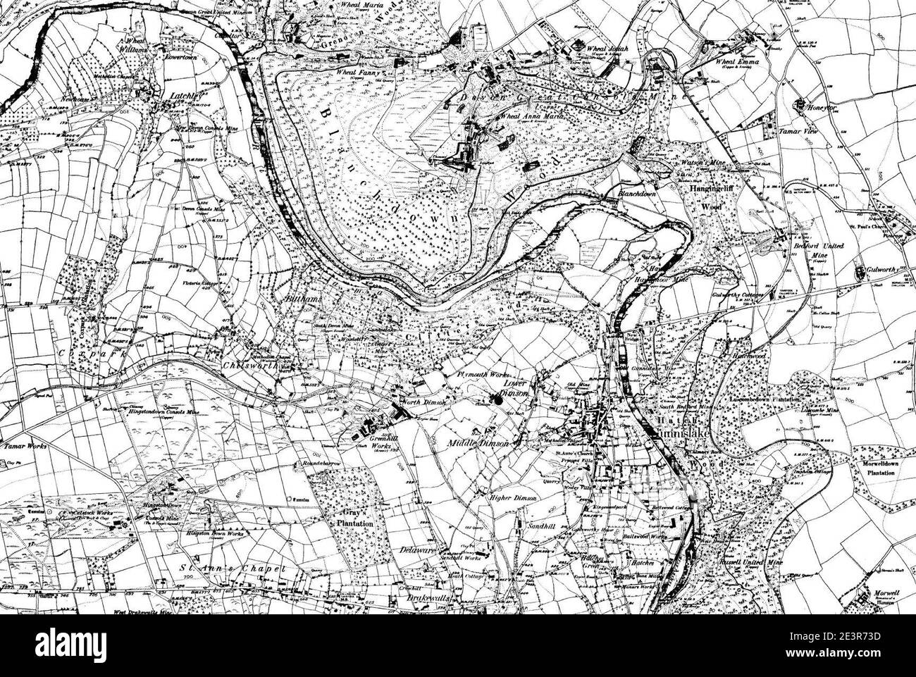 Map of Devon OS Map name 105-SW, Ordnance Survey, 1862-1898 Stock Photo ...