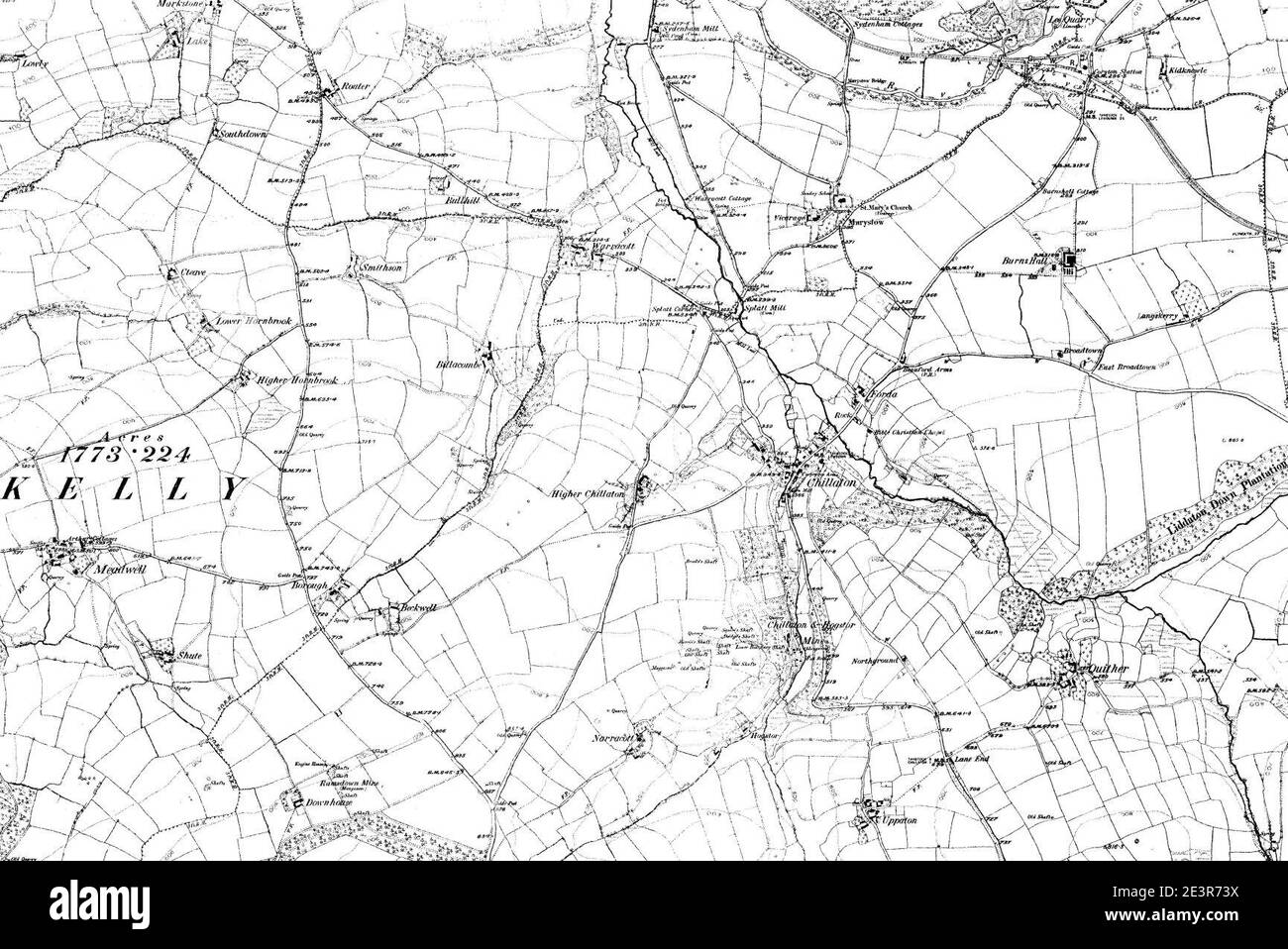 Map of Devon OS Map name 097-NW, Ordnance Survey, 1862-1898 Stock Photo ...