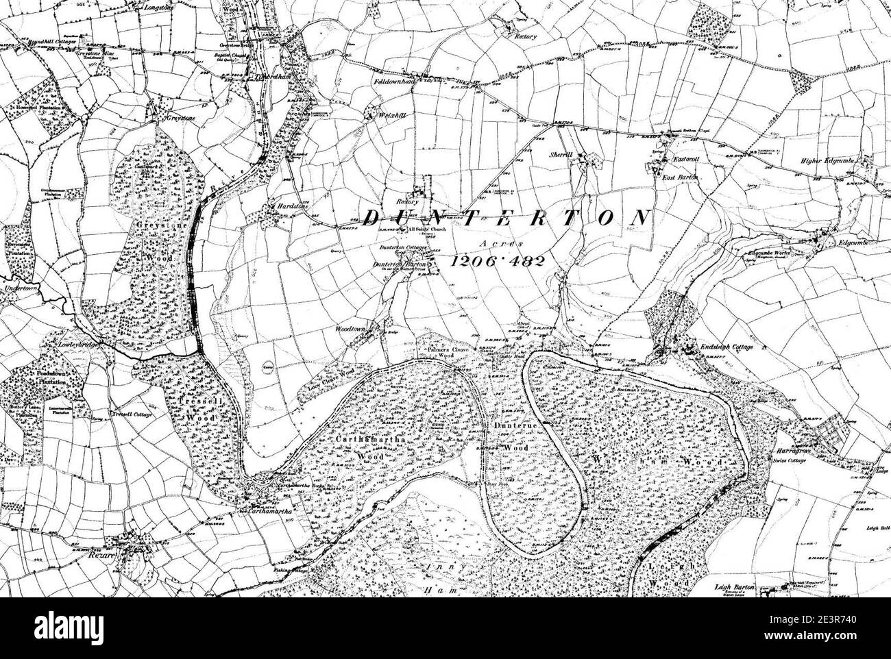 Map of Devon OS Map name 096-SE, Ordnance Survey, 1862-1898 Stock Photo ...