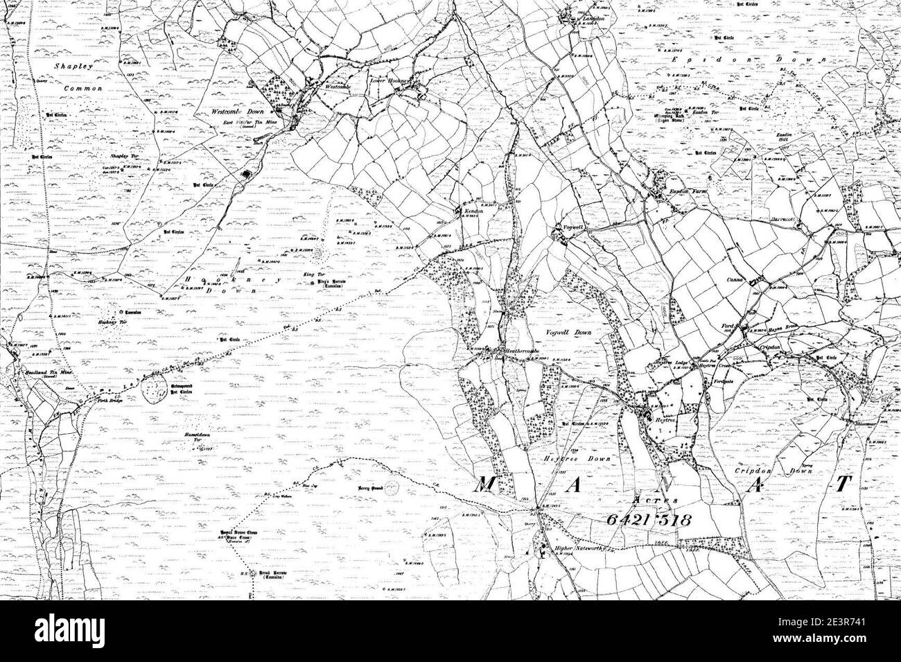 Map of Devon OS Map name 100-NW, Ordnance Survey, 1862-1898 Stock Photo ...