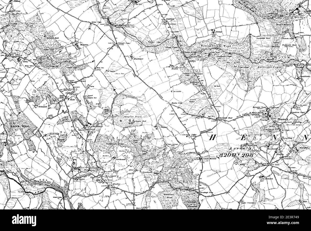 Map of Devon OS Map name 101-NW, Ordnance Survey, 1862-1898 Stock Photo ...