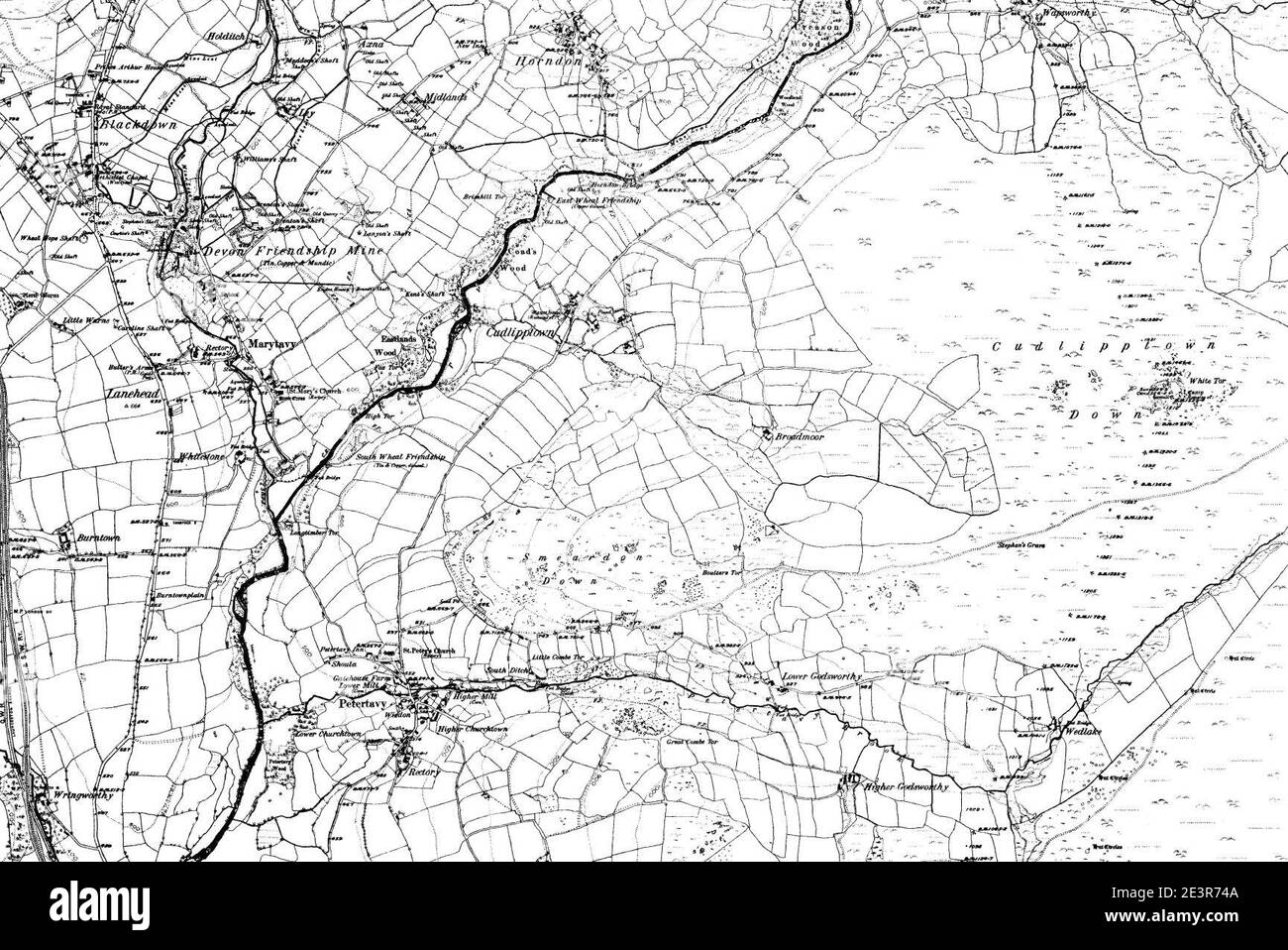Map of Devon OS Map name 098-SW, Ordnance Survey, 1862-1898 Stock Photo ...