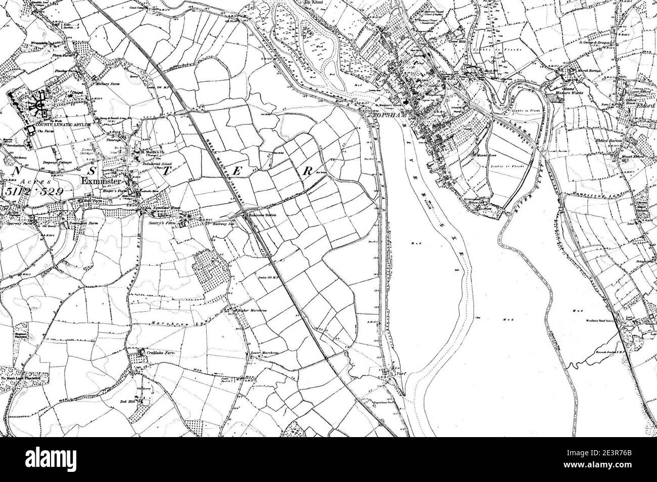 Map of Devon OS Map name 092-NE, Ordnance Survey, 1862-1898 Stock Photo ...