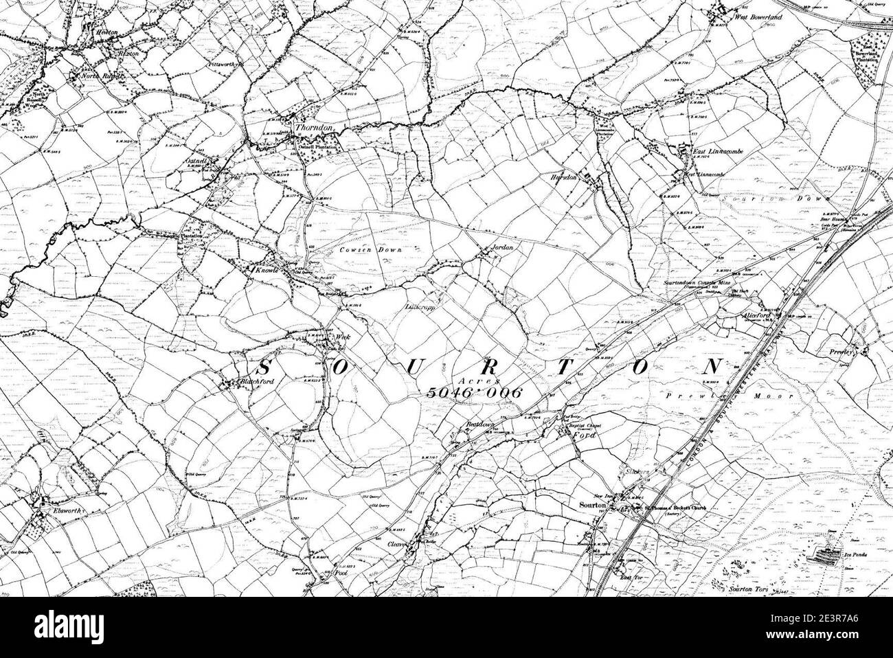 Map of Devon OS Map name 076-SW, Ordnance Survey, 1862-1898 Stock Photo ...