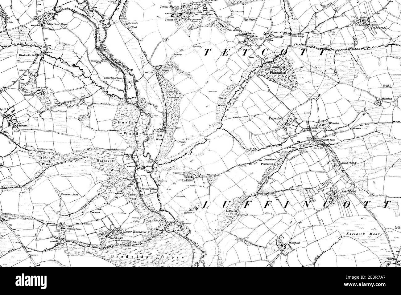 Map of Devon OS Map name 074-NW, Ordnance Survey, 1862-1898 Stock Photo ...
