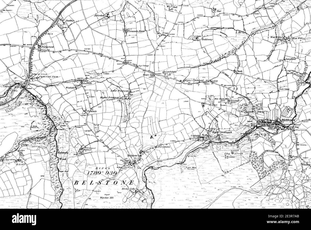 Map of Devon OS Map name 077-NW, Ordnance Survey, 1862-1898 Stock Photo ...