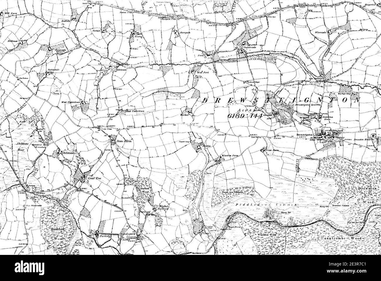Map of Devon OS Map name 078-SW, Ordnance Survey, 1862-1898 Stock Photo ...
