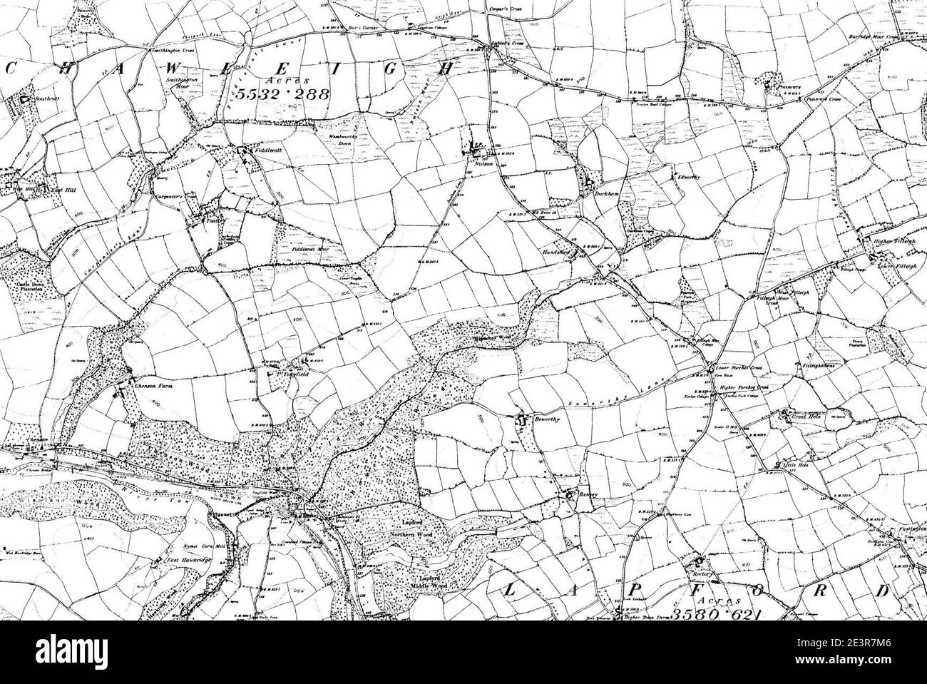 Map of Devon OS Map name 043-SW, Ordnance Survey, 1862-1898 Stock Photo ...