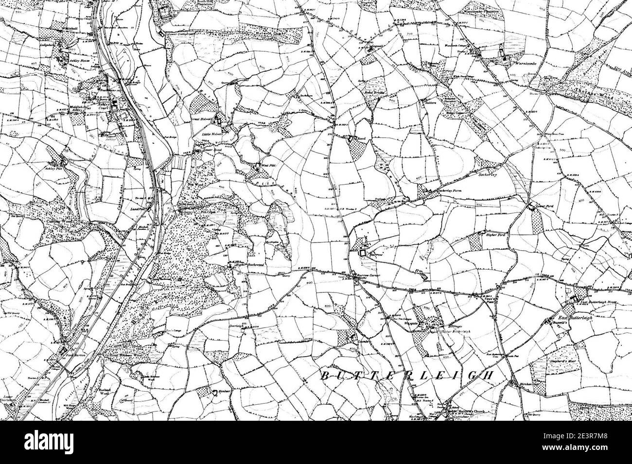 Map of Devon OS Map name 045-SE, Ordnance Survey, 1862-1898 Stock Photo ...
