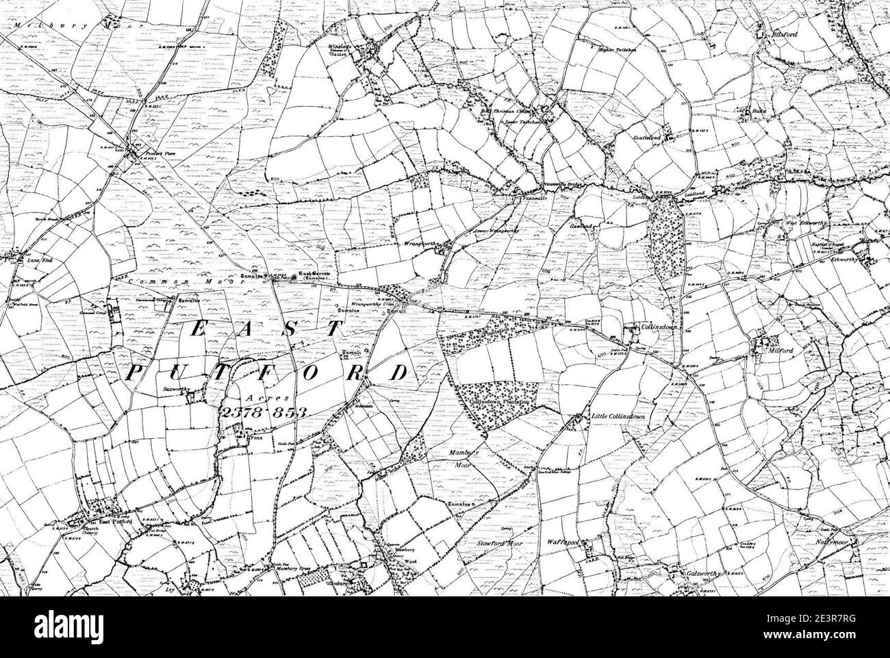 Map of Devon OS Map name 028-SE, Ordnance Survey, 1862-1898 Stock Photo ...