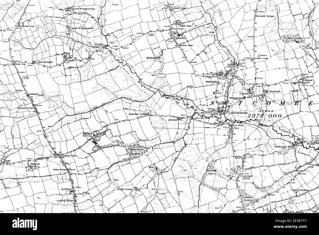 Map of Devon OS Map name 039-SW, Ordnance Survey, 1862-1898 Stock Photo ...