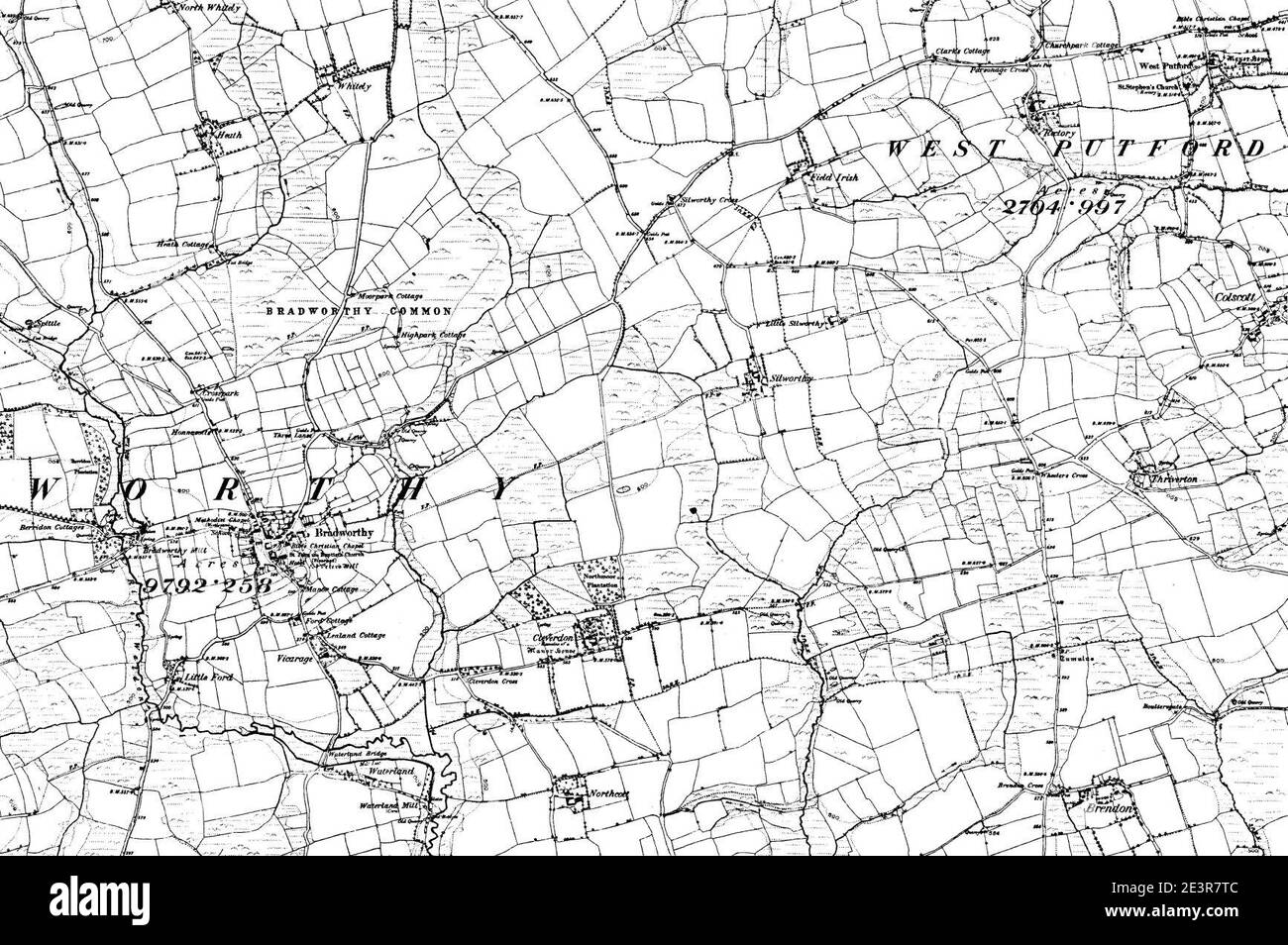 Map of Devon OS Map name 039-NW, Ordnance Survey, 1862-1898 Stock Photo ...