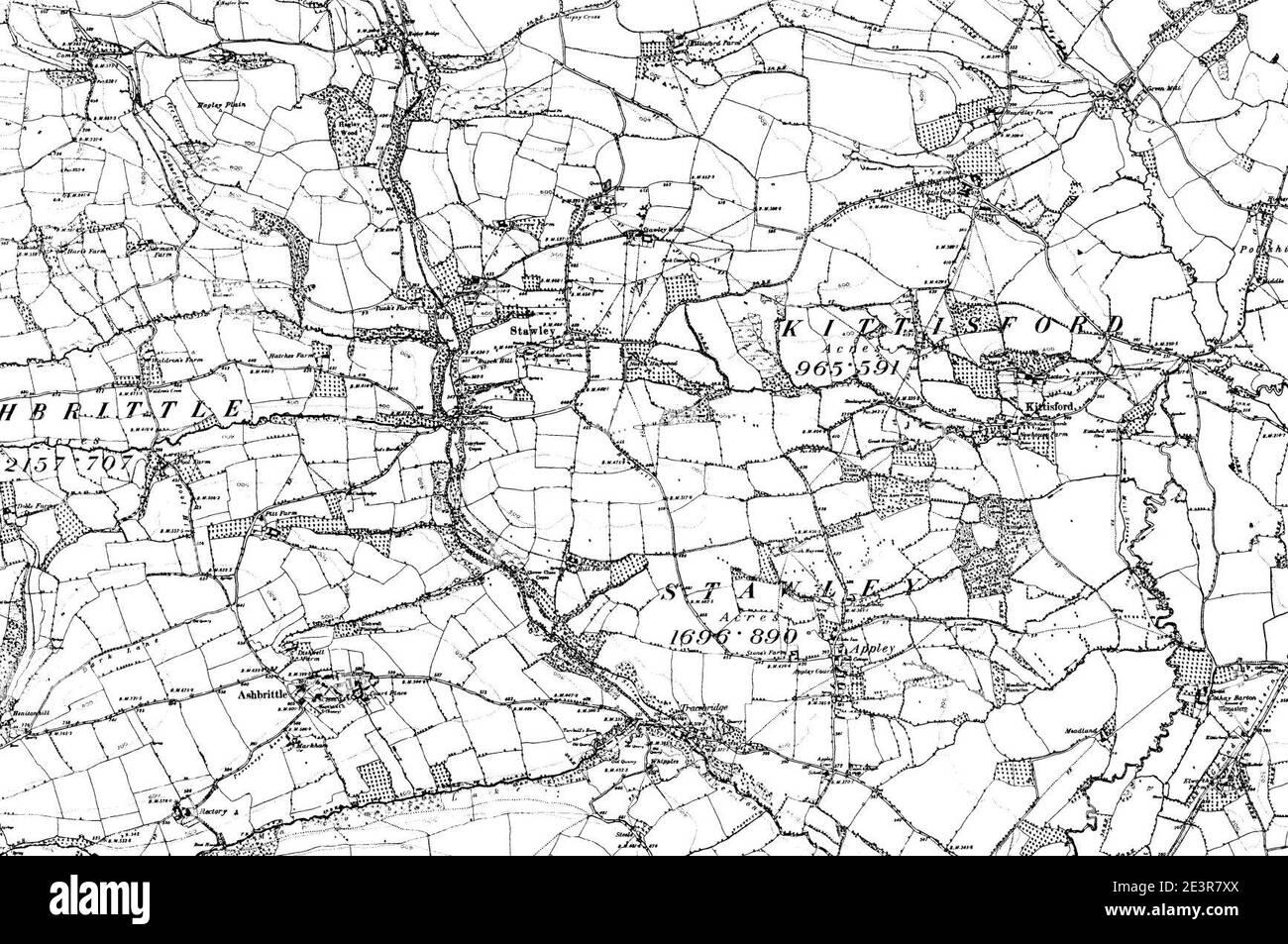 Map of Devon OS Map name 025-SE, Ordnance Survey, 1862-1898 Stock Photo ...