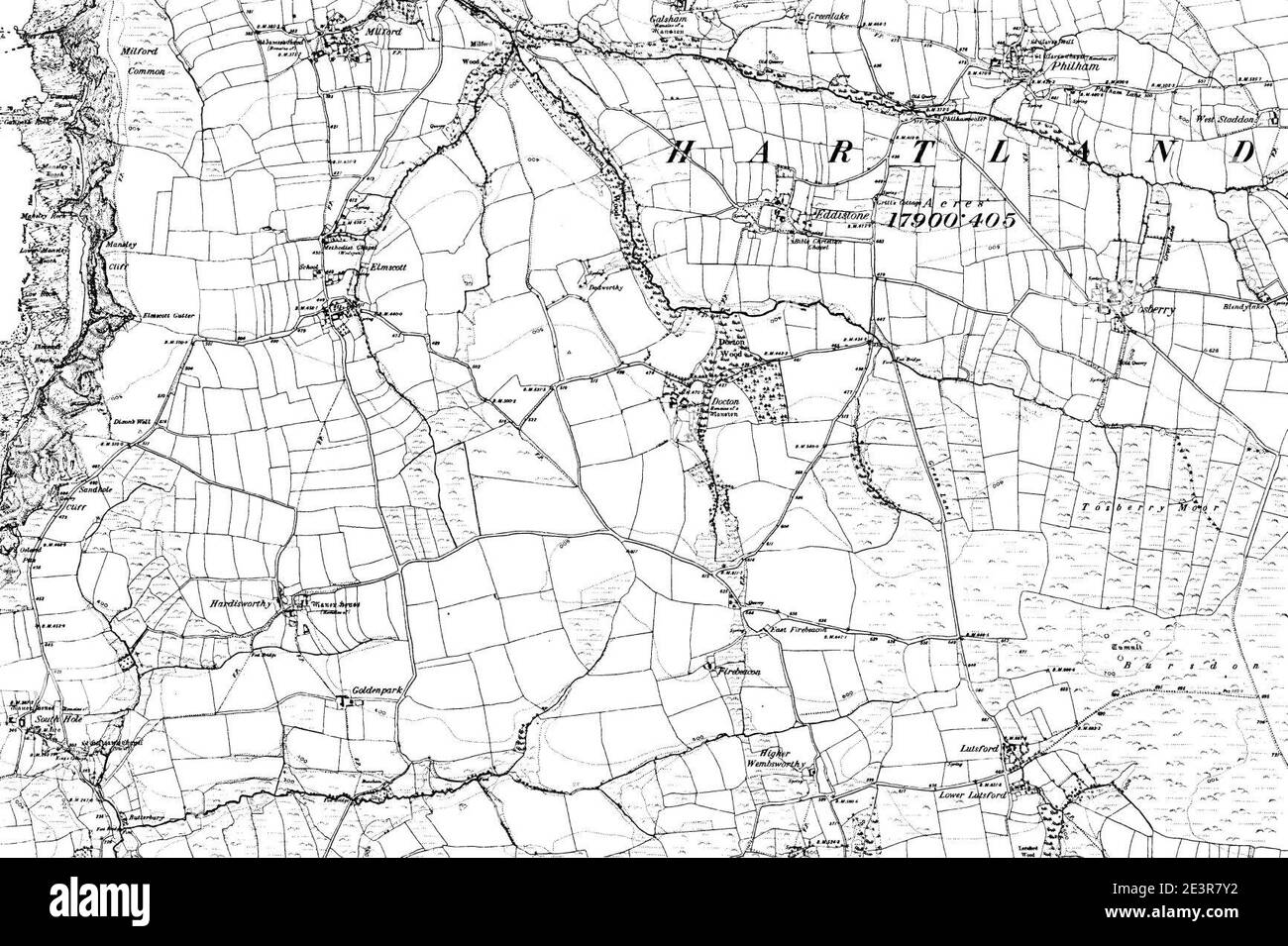 Map of Devon OS Map name 027-NW, Ordnance Survey, 1862-1898 Stock Photo ...
