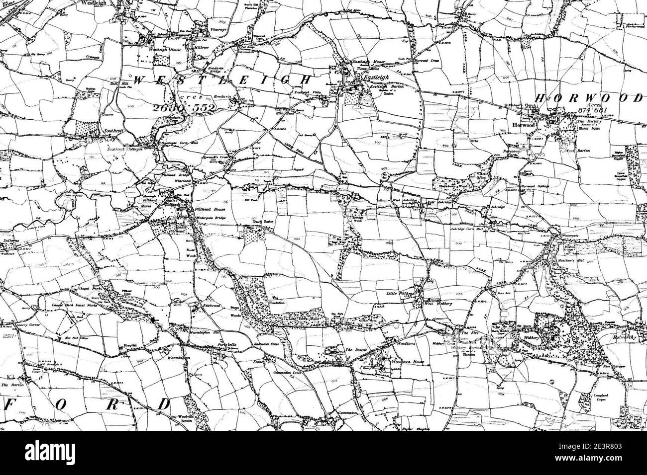 Map of Devon OS Map name 019-NE, Ordnance Survey, 1862-1898 Stock Photo ...