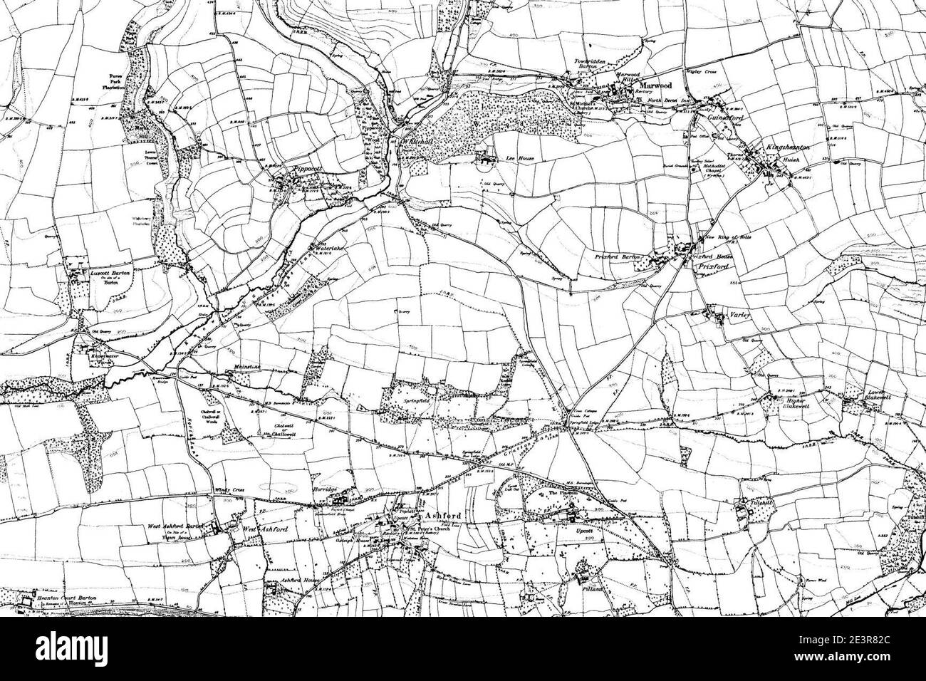 Map of Devon OS Map name 009-SW, Ordnance Survey, 1862-1898 Stock Photo ...