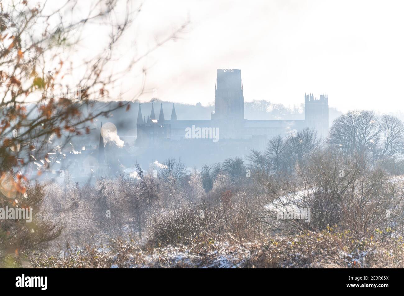 Durham cathedral in snow & mist Stock Photo - Alamy