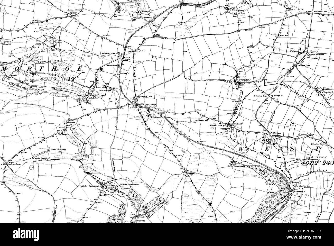 Map of Devon OS Map name 004-SE, Ordnance Survey, 1862-1898 Stock Photo ...
