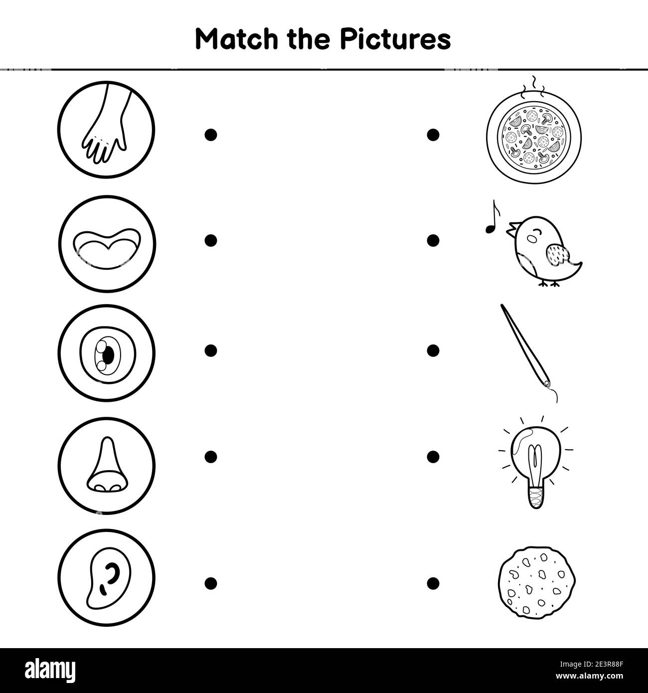 Five senses matching game for kids. Match the pictures activity page ...