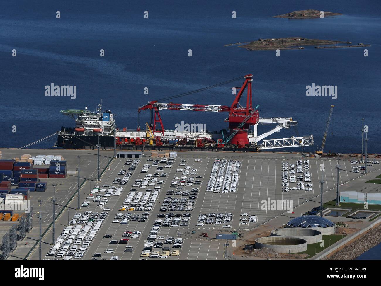 The Russian pipe-laying ship "Fortuna" captured at Bronka Port, St ...