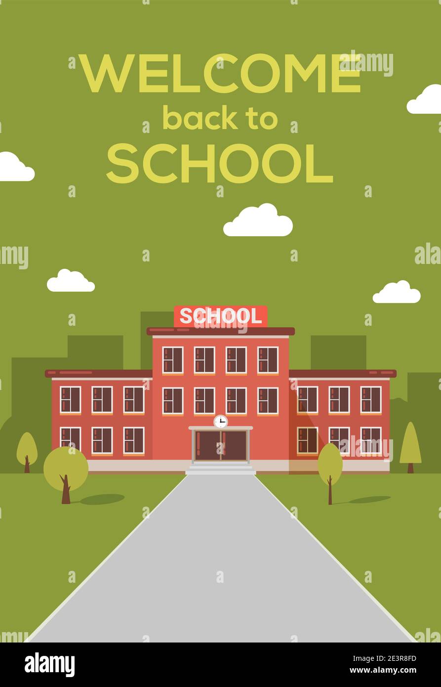 School building vector poster background. Welcome school education ...