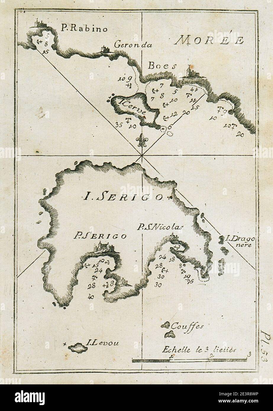 Map of Cythera charting the port waters and the beach of Agios Nicolaos ...