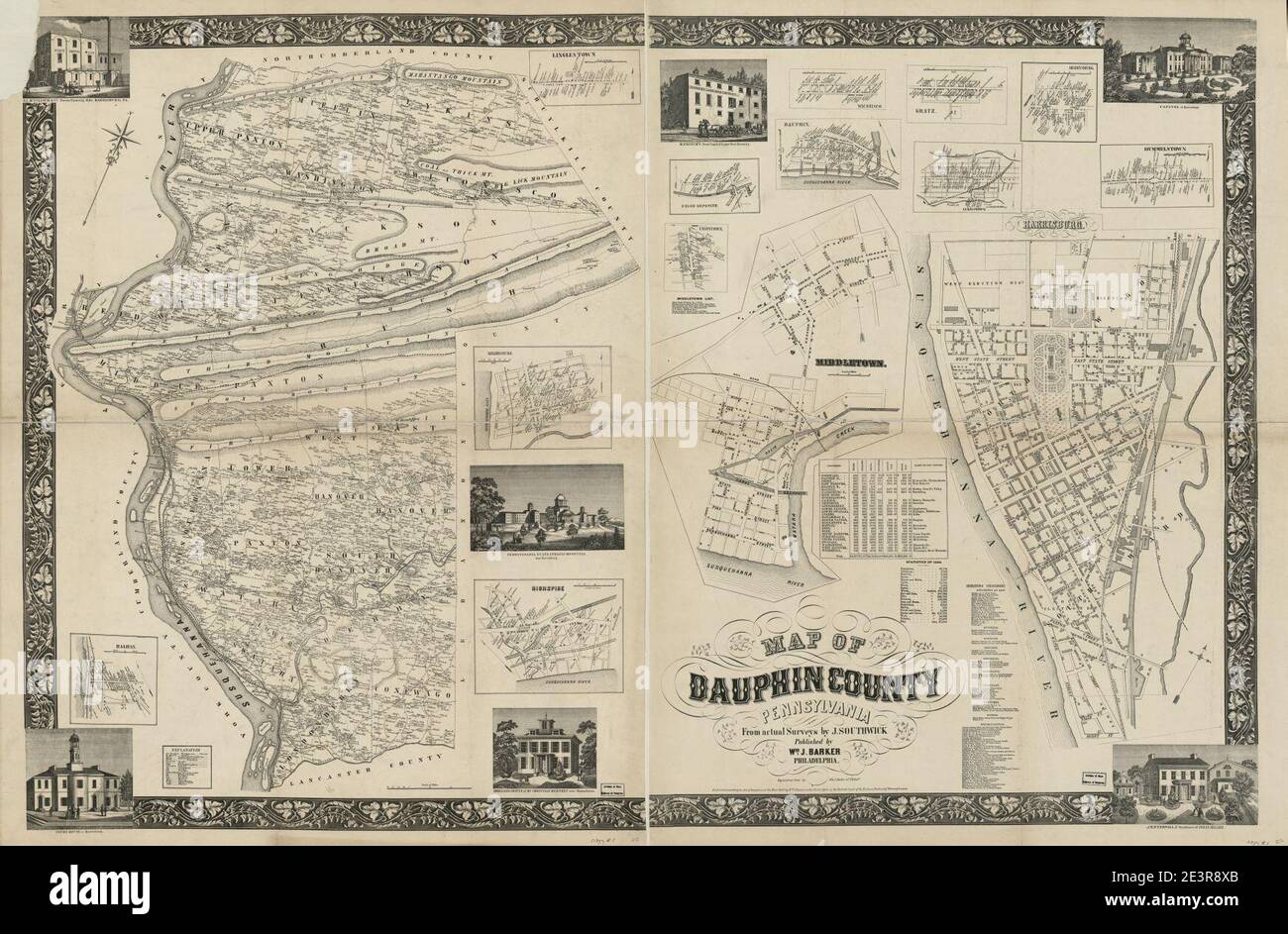 Map of Dauphin County, Pennsylvania - from actual surveys Stock Photo ...