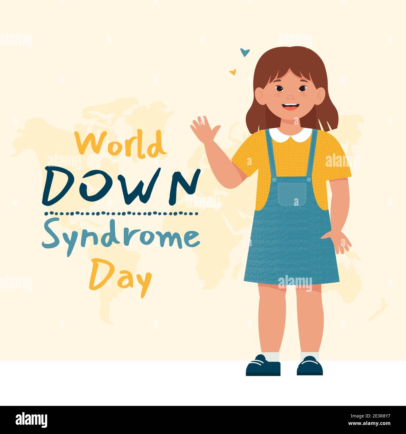 Little happy girl with down syndrome. World down syndrome day. Vector ...
