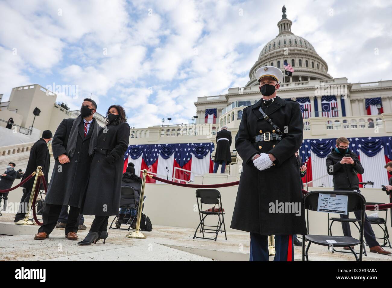 Spectators on the viewing platform ahead of the Inauguration Day ...