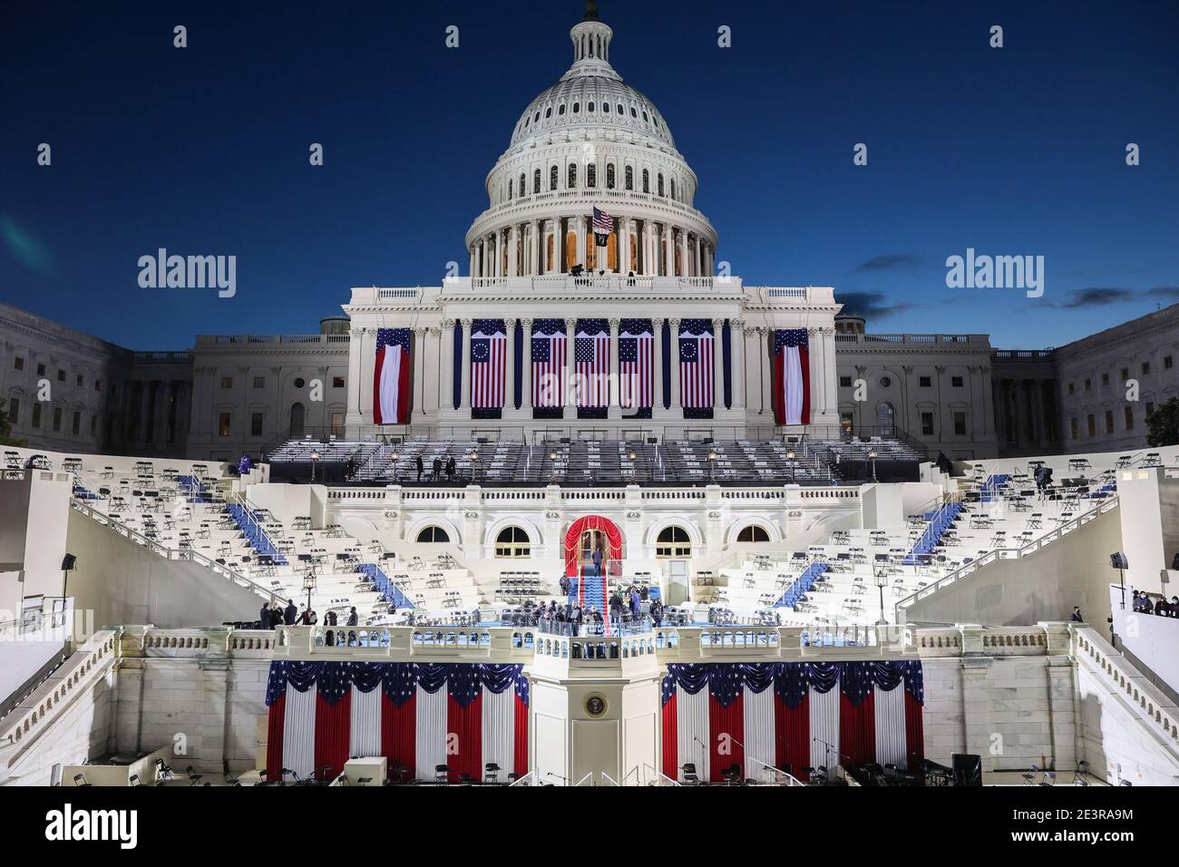 Decorations on the U.S. Capitol Building ahead of the Inauguration Day ...