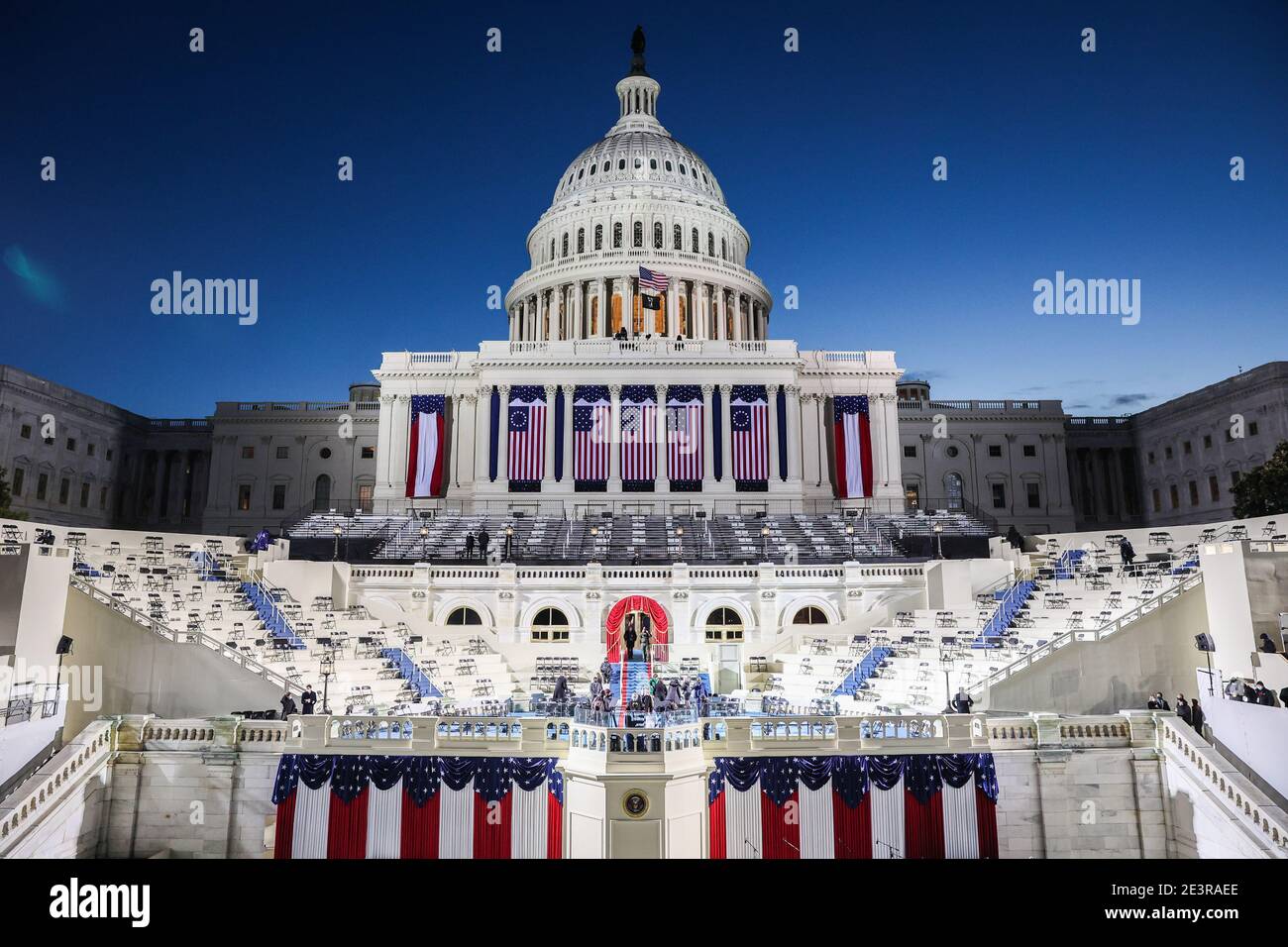 Decorations on the U.S. Capitol Building ahead of the Inauguration Day ...