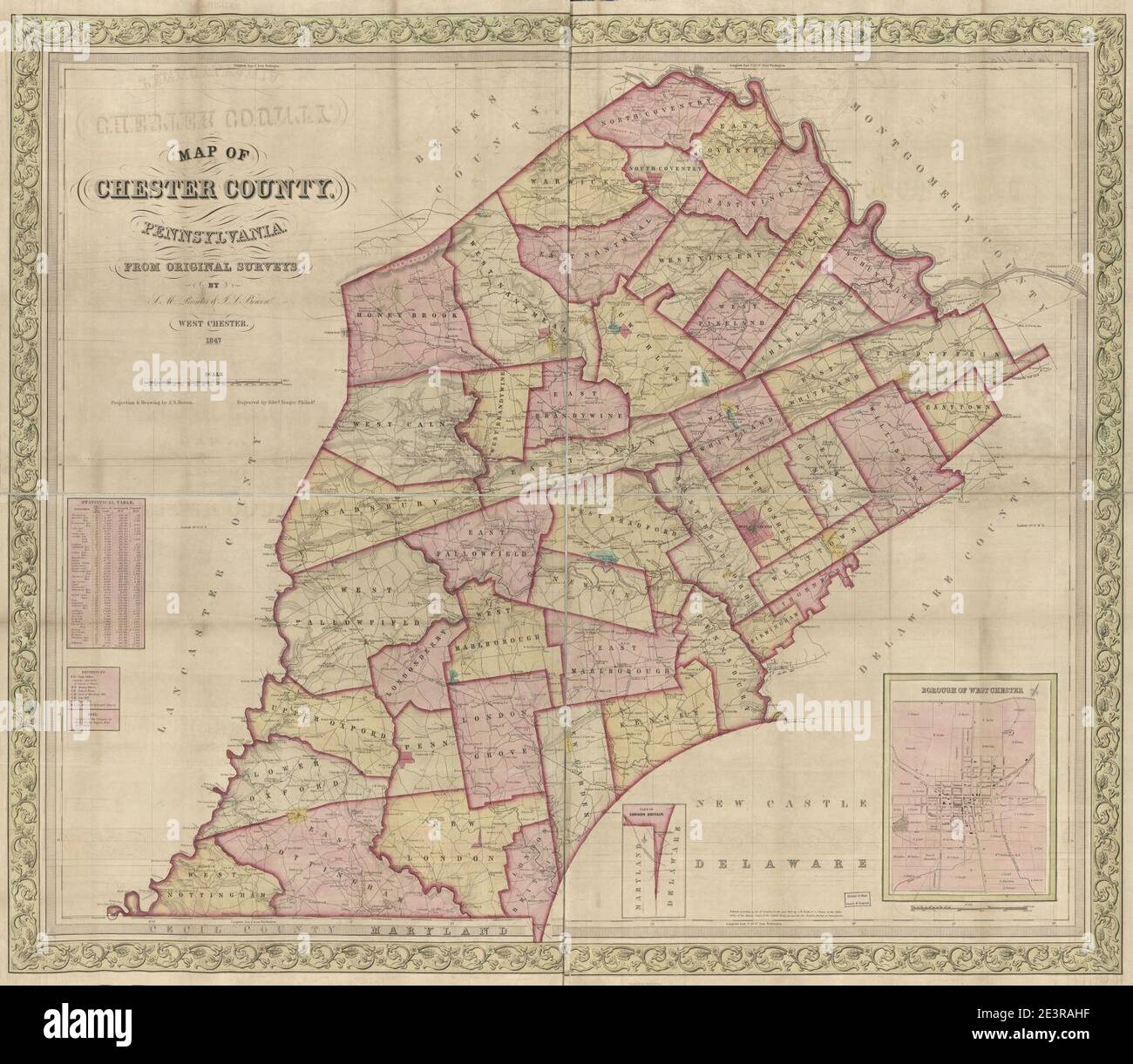 Map of Chester County, Pennsylvania - from original surveys Stock Photo ...