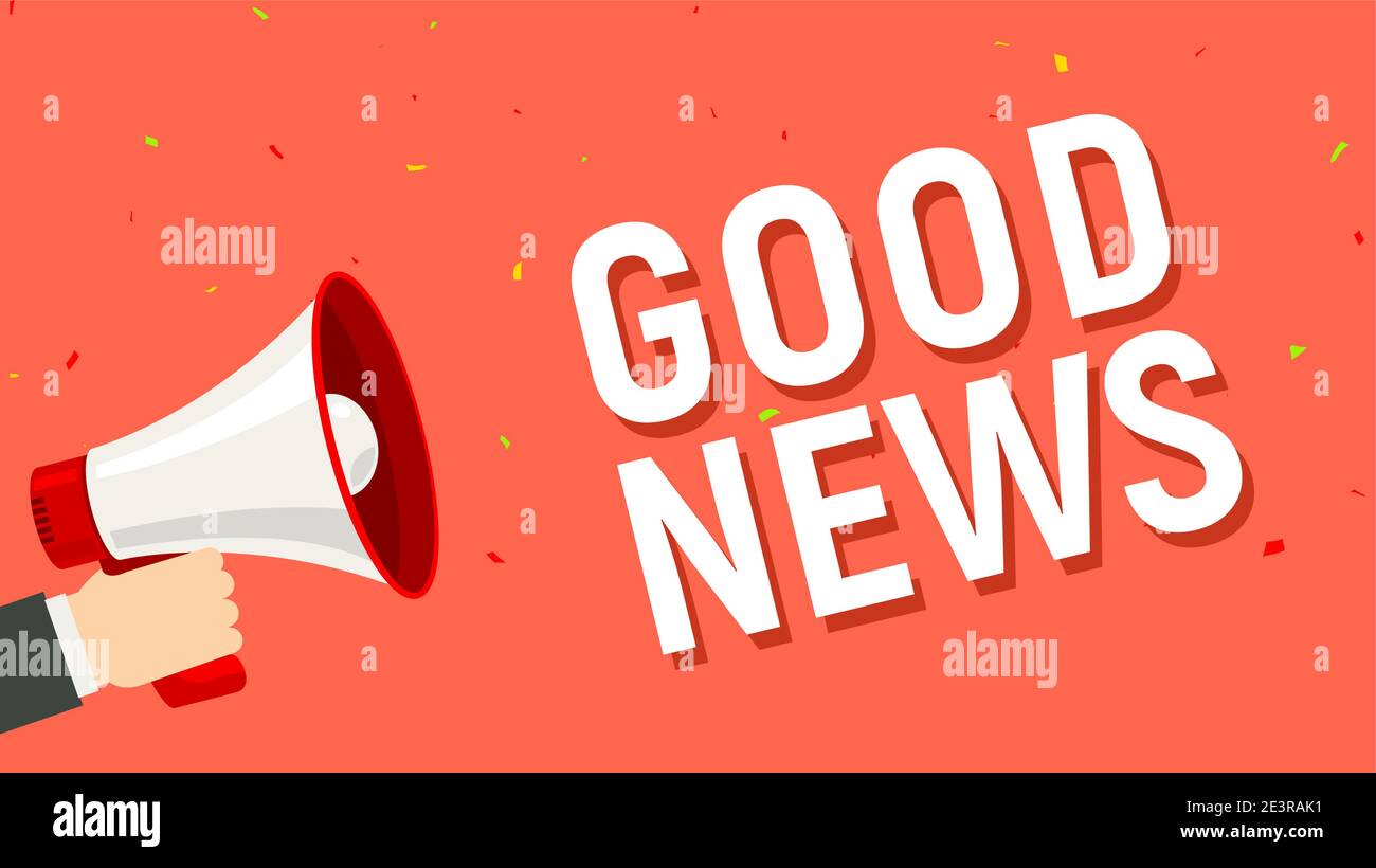 Good news announce megaphone hand holding cartoon attention. Great news ...