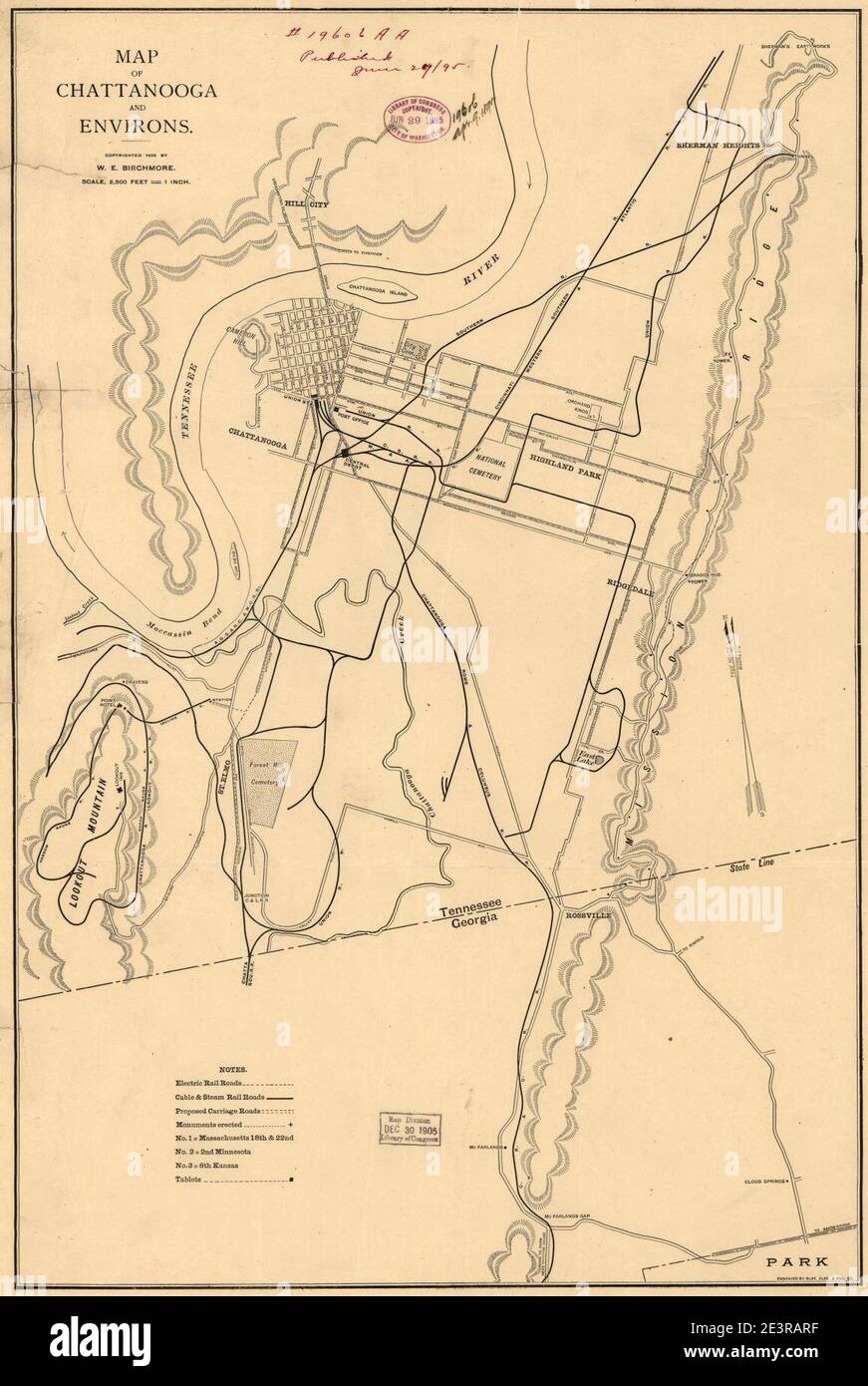 Map of Chattanooga and environs. 1895 by W. E. Birchmore. Engraved by ...