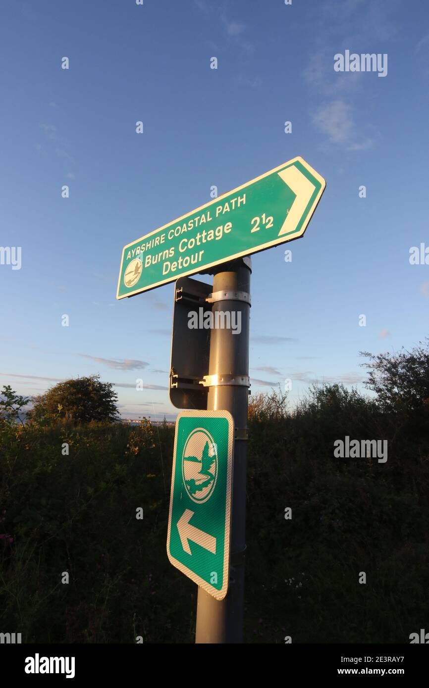 Ayrshire Coastal Path direction sign giving option of a detour from the ...