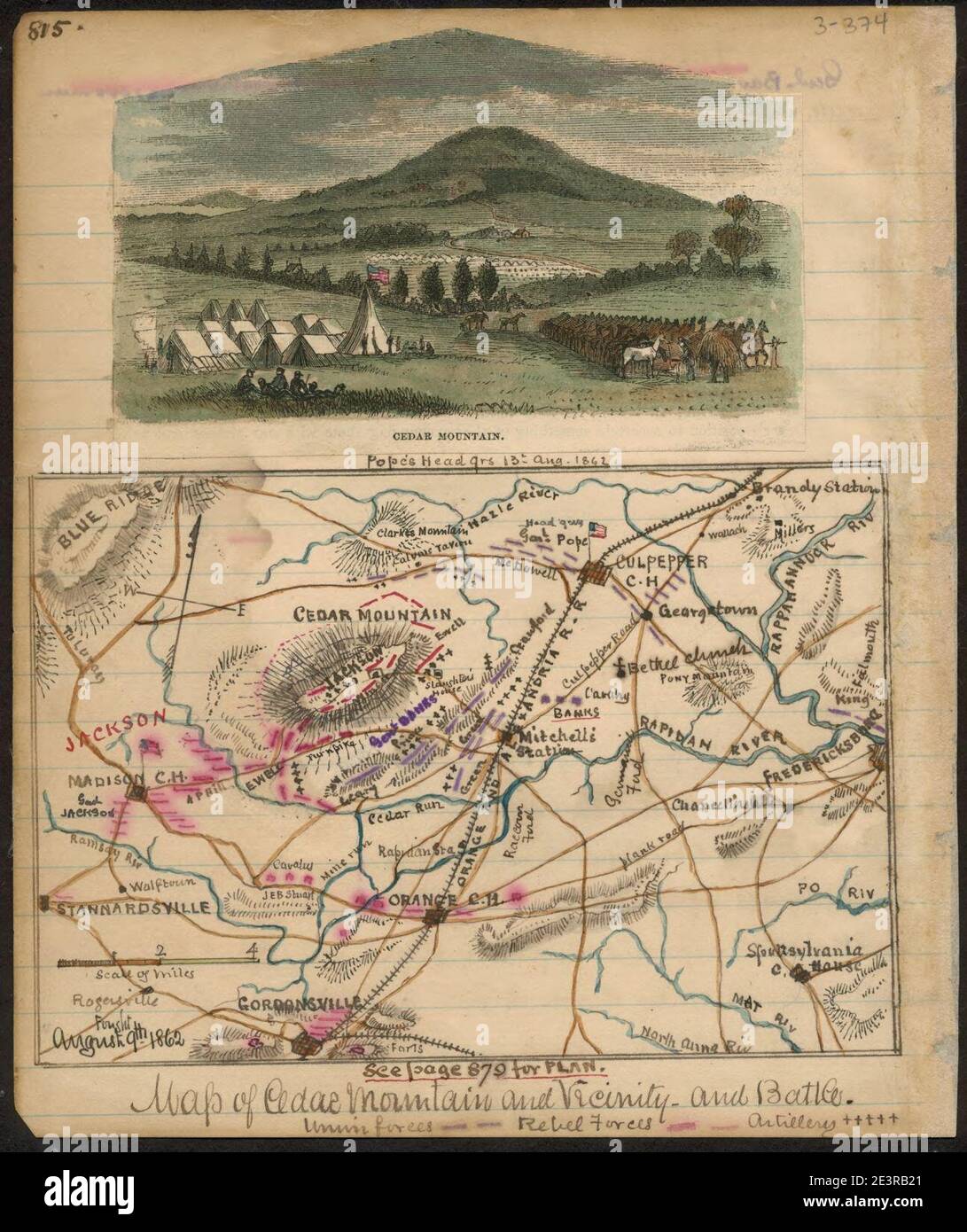 Map of Cedar Mountain and vicinity - and battle Stock Photo - Alamy