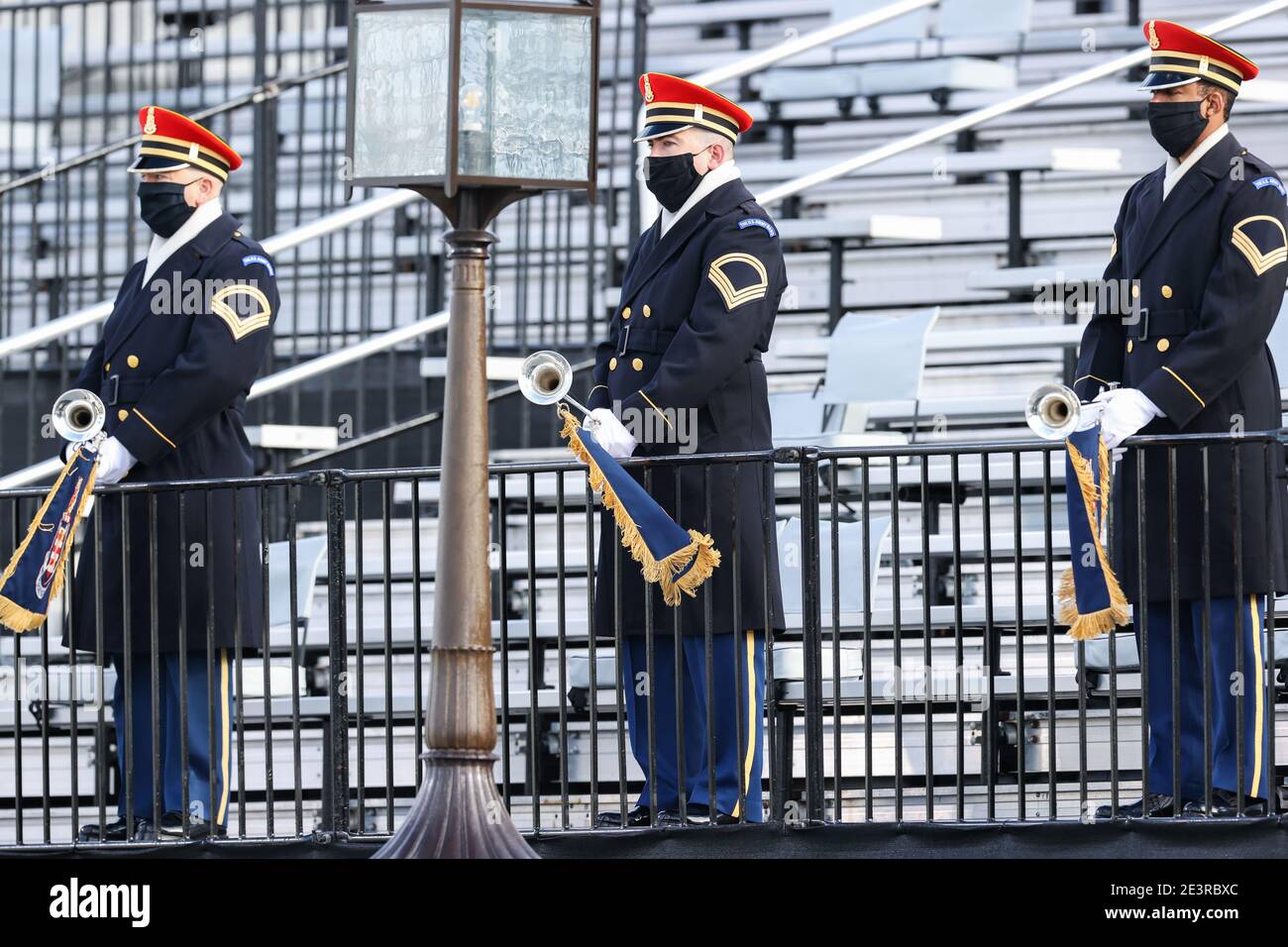 People stand on the viewing platform ahead of the Inauguration Day ...