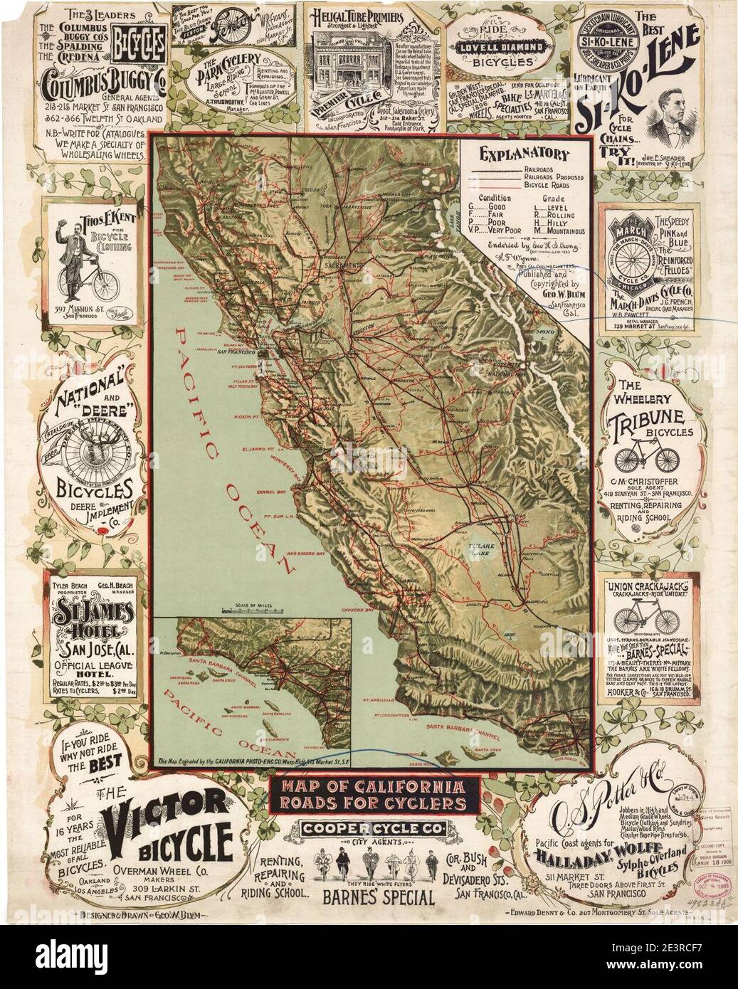 Map of California roads for cyclers Stock Photo - Alamy