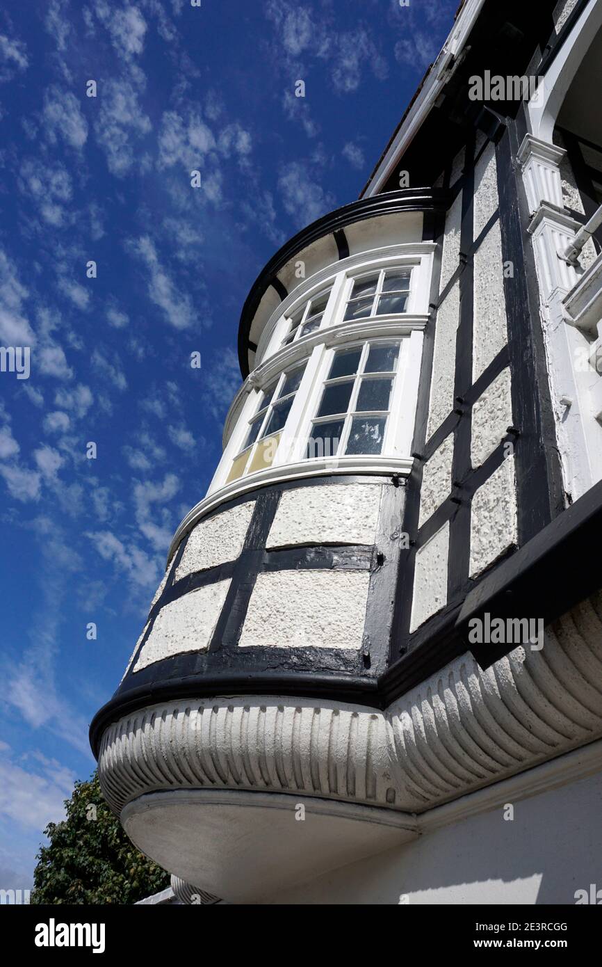 ornate bow fronted house window worcester england Stock Photo - Alamy