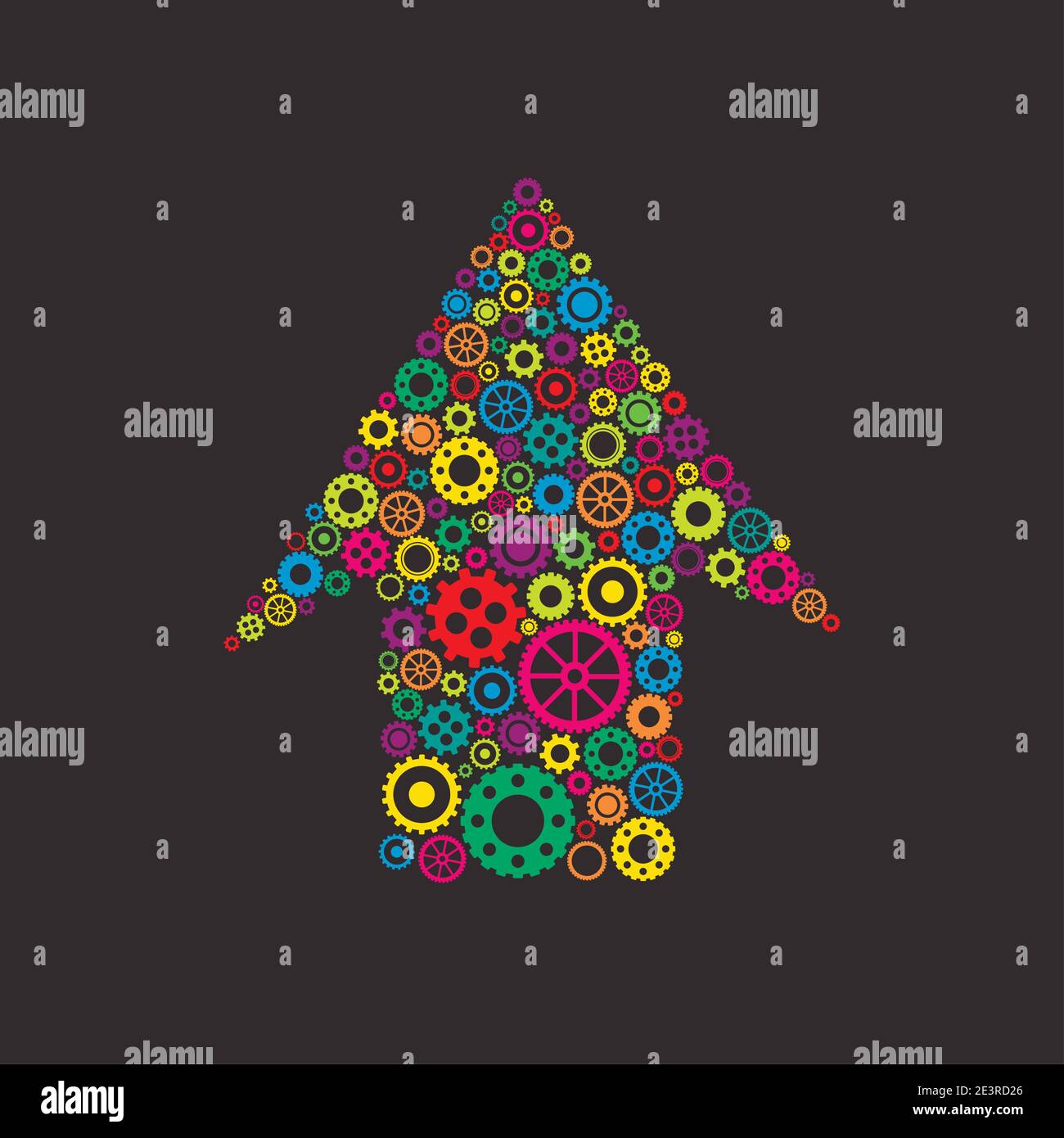 Mechanical up arrow of bright colorful gears and wheels. Isolated on ...